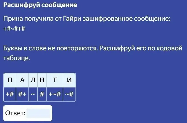 Расшифруй сообщение Прина получила от Гайри зашифрованное сообщение ...