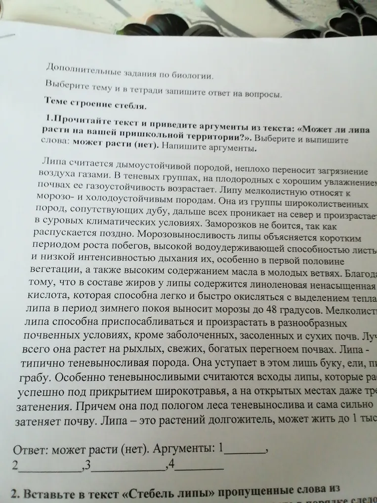 Прочитайте текст и приведите аргументы из текста: «Может ли липа расти ...