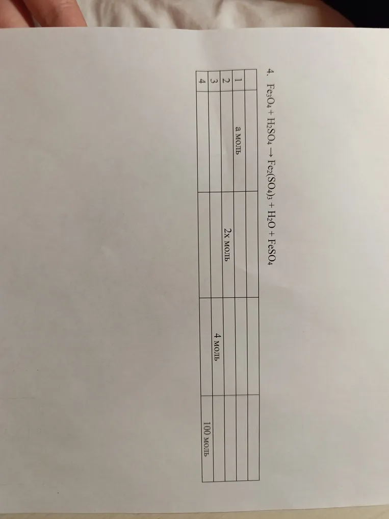 Заполните таблицу по химическому уравнению Fe3O4 + H2SO4 → Fe2(SO4)3 ...