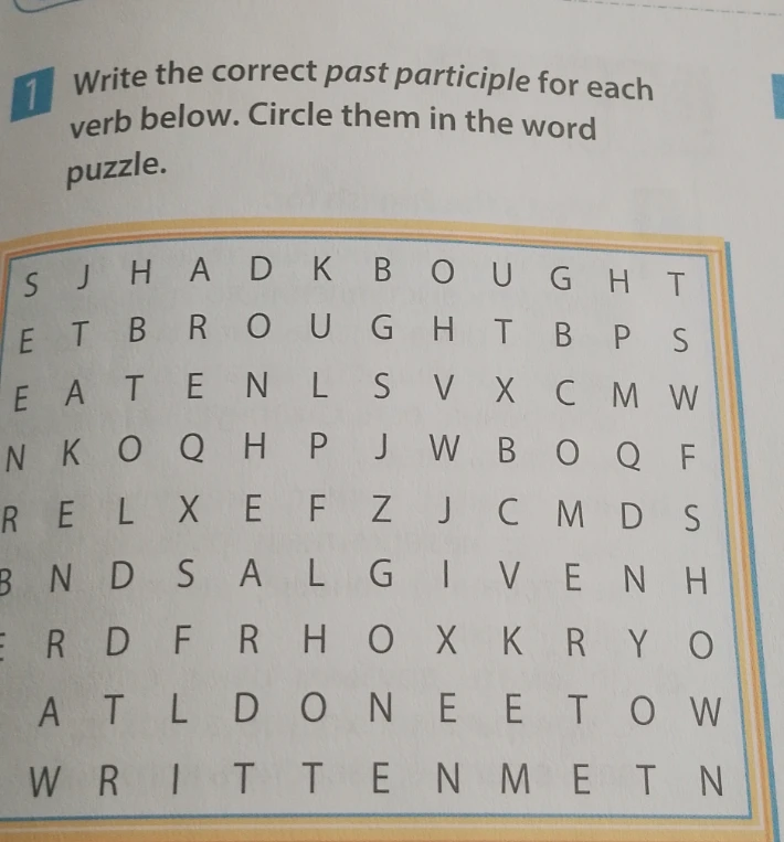Write the correct past participle for each verb below. Circle them in ...